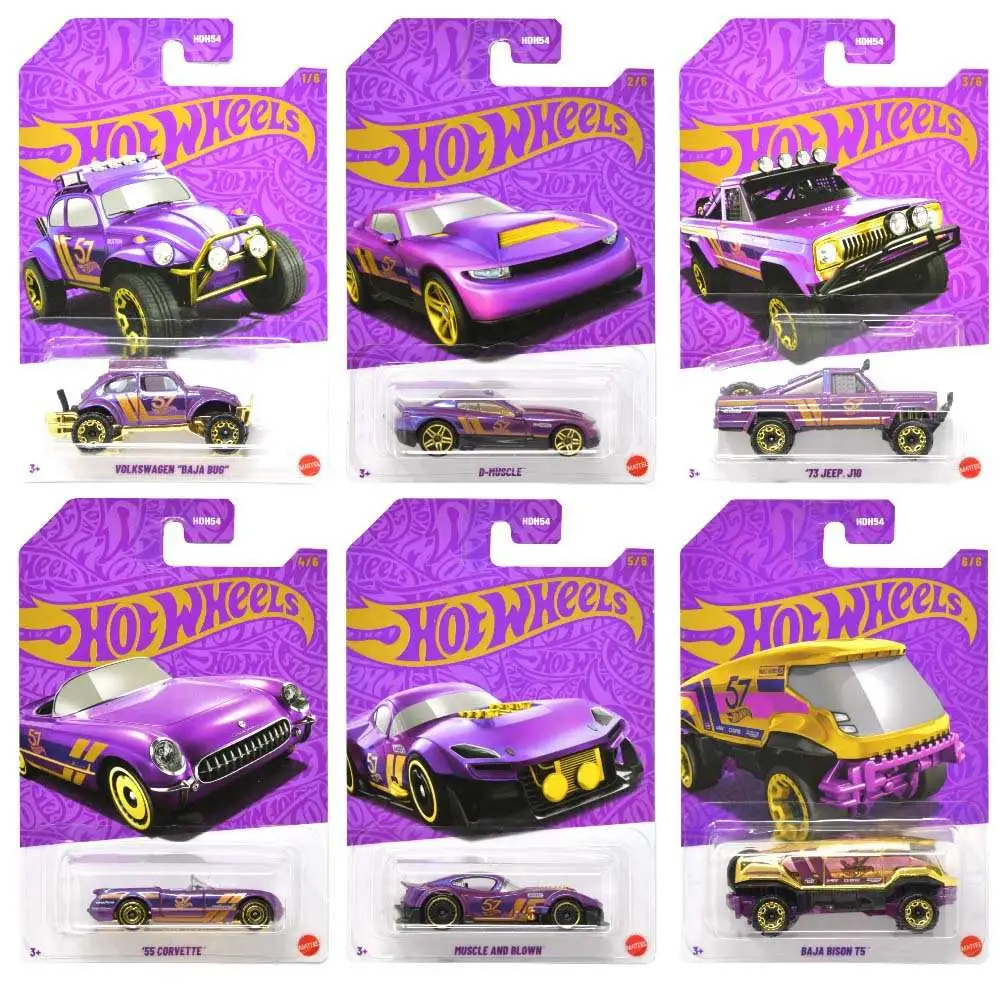 Hot Wheels 2025 Purple Gold 2025 Pearl Chrome 164 Set of 6 Diecast Cars ...