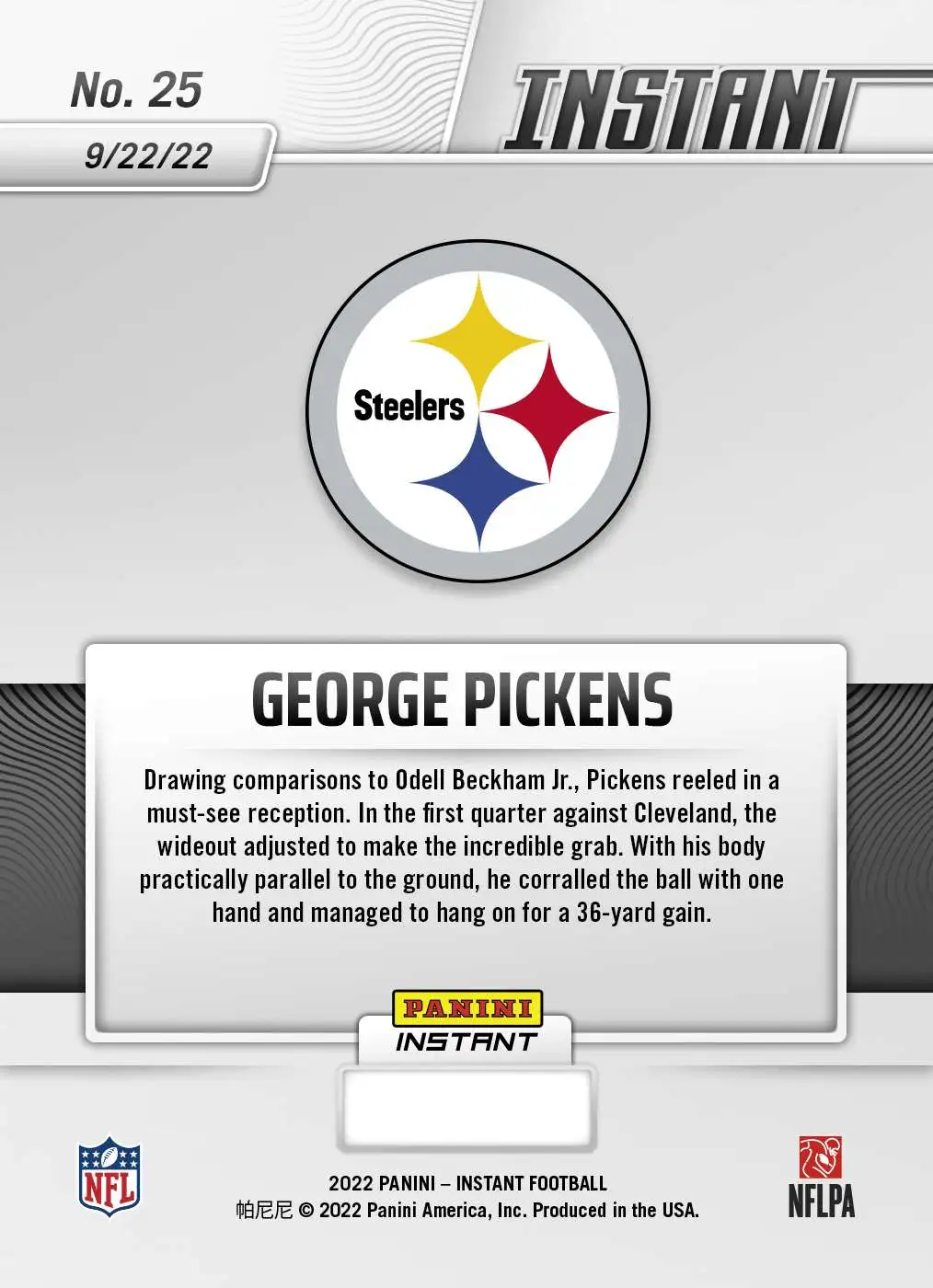 NFL 2022 Instant Football Single Card George Pickens 25 Rookie Card ...