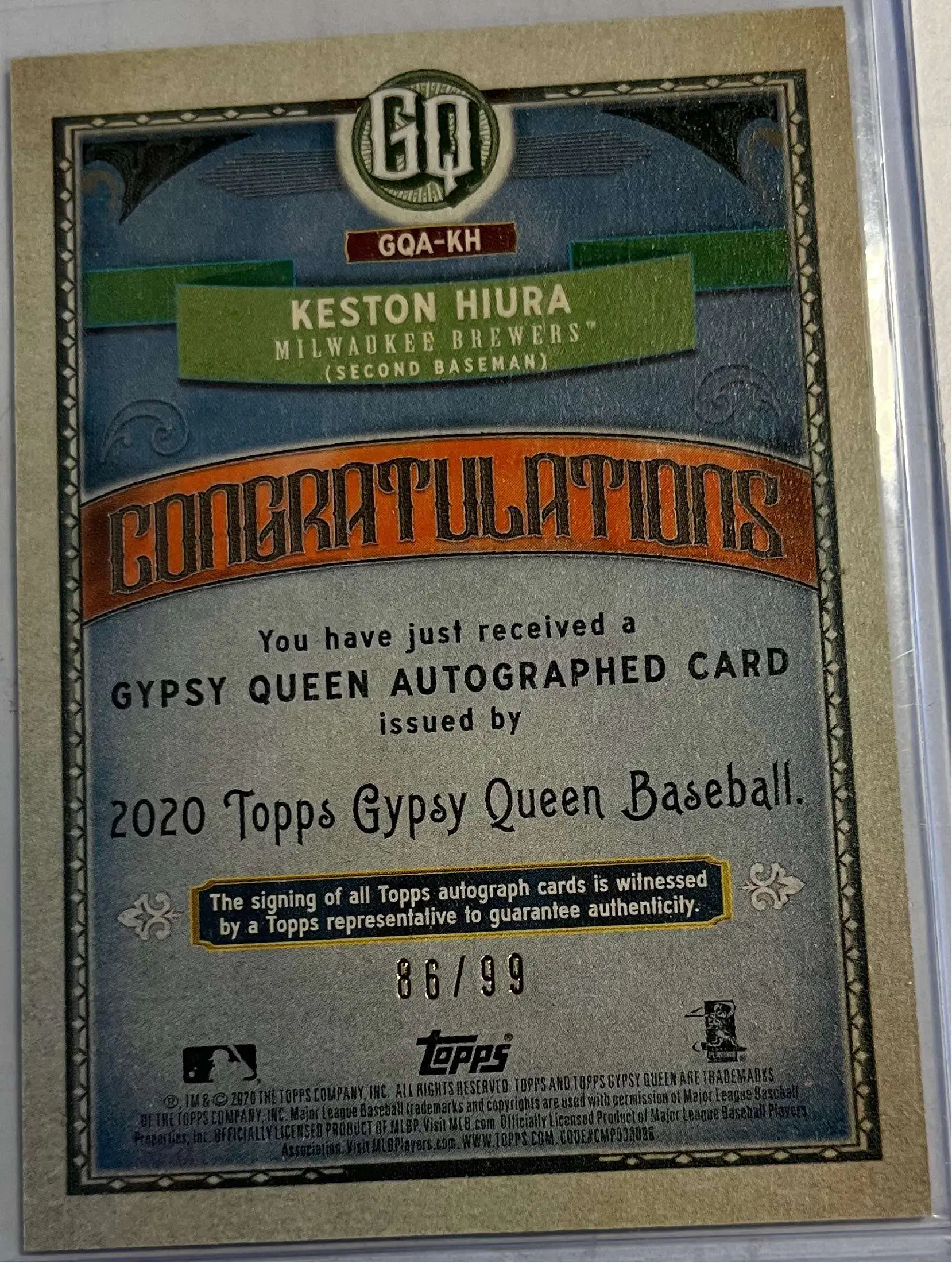 MLB 2020 Gypsy Queen Baseball Keston Hiura Blue 6699 Autographed ...
