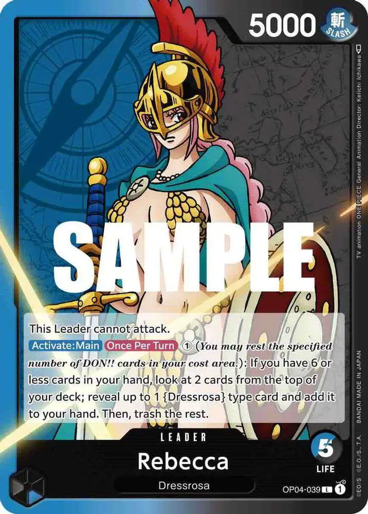 One Piece Trading Card Game Kingdoms of Intrigue Single Card Leader Rebecca OP04-039 - ToyWiz