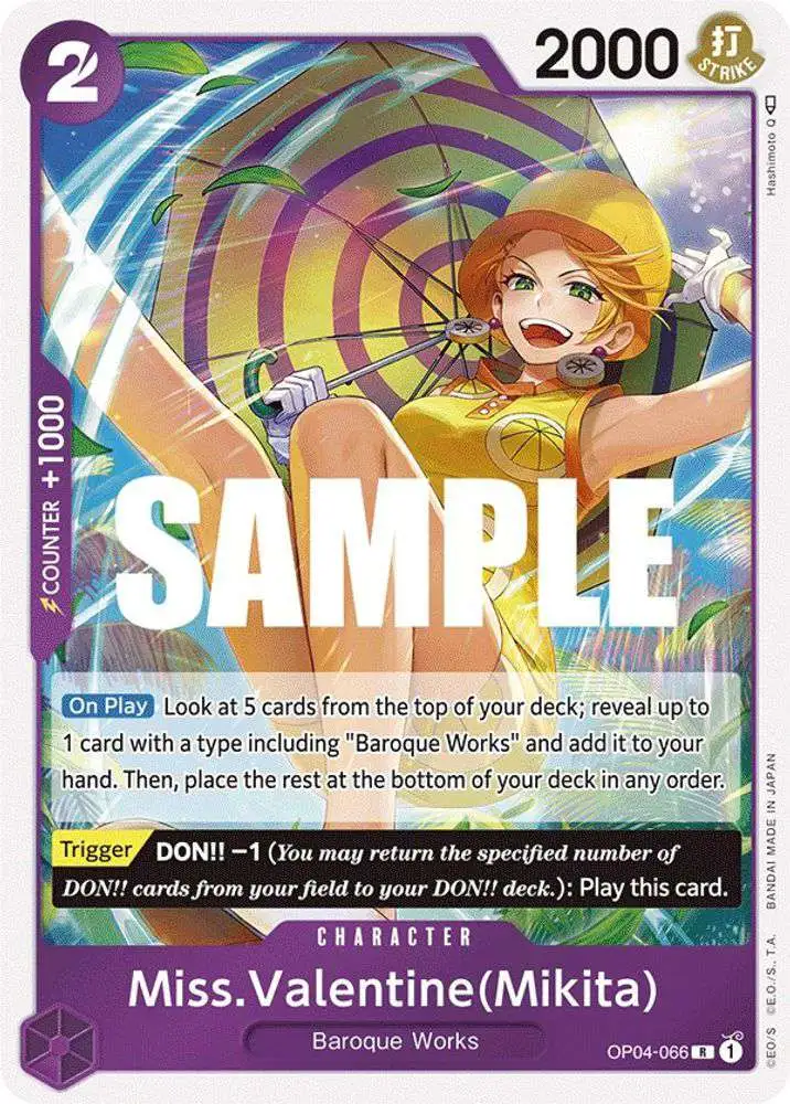 One Piece Trading Card Game Kingdoms of Intrigue Single Card Rare Miss.Valentine Mikita OP04-066 ...