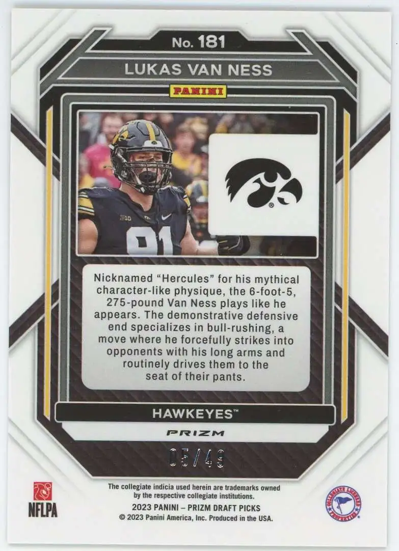NFL 2023 Panini Prizm Draft Picks Single Card 549 Gold Flash Prizm Lukas Van Ness 181 Rookie ...