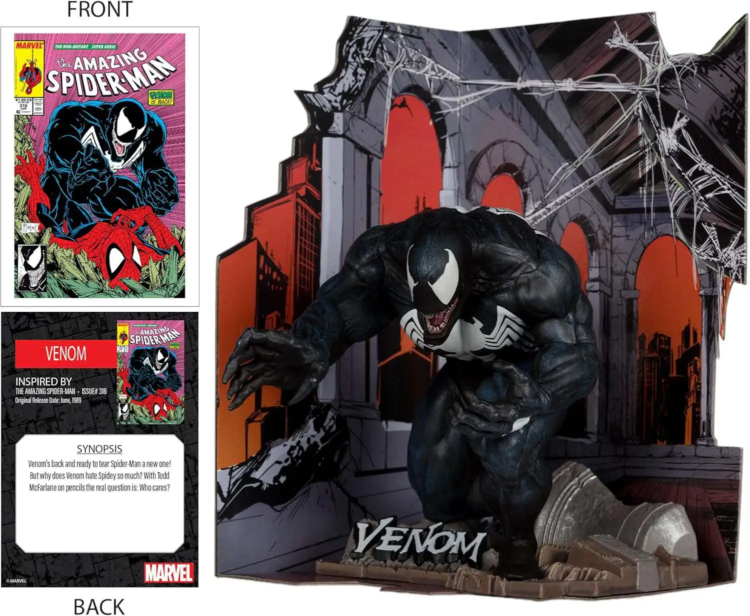 McFarlane Toys Marvel Venom 110 Posed Figure with Scene The Amazing Spider-Man 316 - ToyWiz