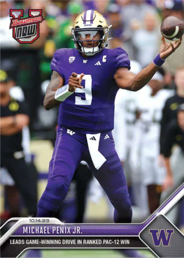 NCAA Washington Huskies 2023 Bowman U NOW Football Single Card Michael Penix Jr. 14 Prospect ...