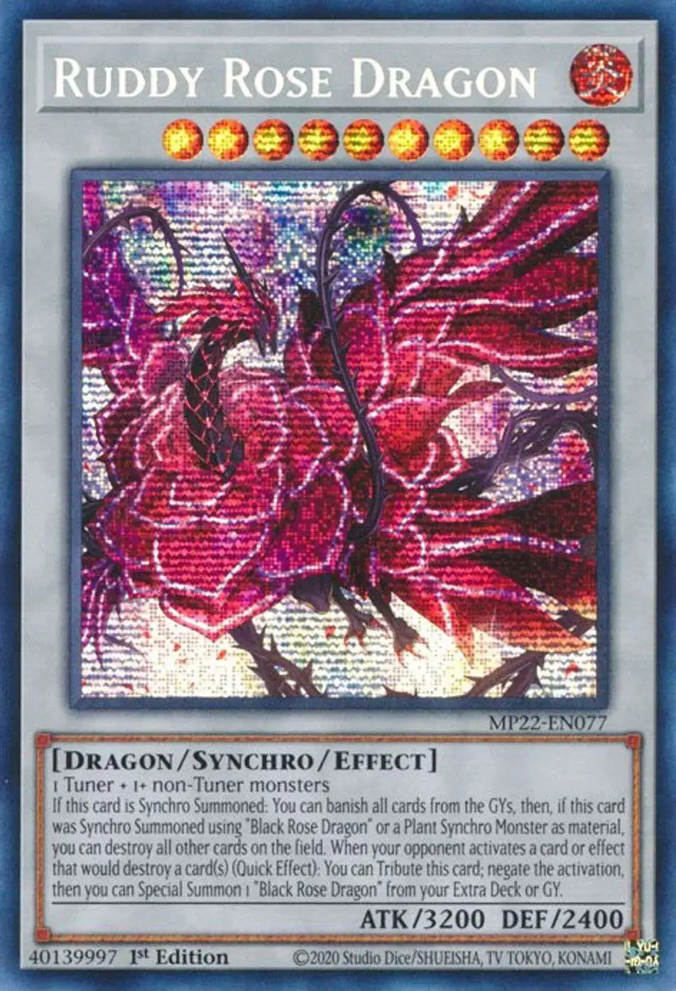 YuGiOh 2022 Tin of the Pharaohs Gods Single Card Prismatic Secret Rare Ruddy Rose Dragon MP22 ...
