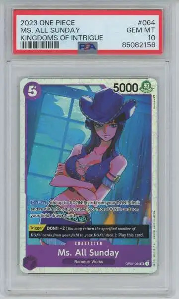 One Piece Trading Card Game Kingdoms of Intrigue Ms. All Sunday Graded Card OP04-064 PSA Gem ...