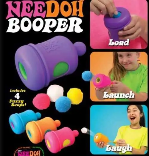 NeeDoh Booper Stress Launcher 1 RANDOM Color, Includes 4 Fuzzy Boops ...