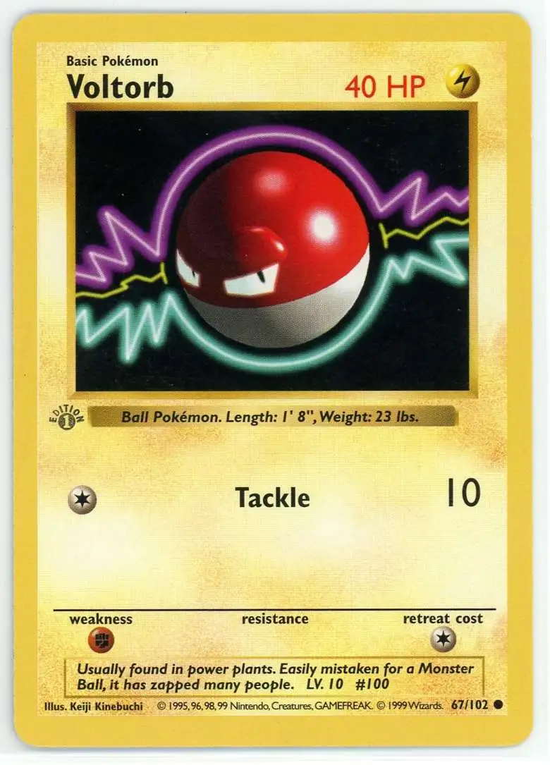 Pokemon Base Set Single Card Common Voltorb 67 1st Edition, Grey Stamp ...