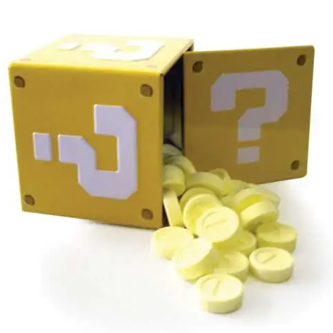 Nintendo Super Mario Bros Question Mark Coin Sours Candy Tin Box 12 ...
