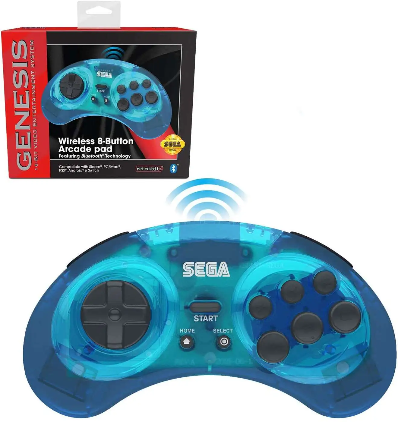 Sega Sega Genesis 6-Button Controller Clear Blue Retro-Bit - ToyWiz