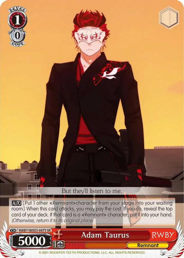 Weiss Schwarz Trading Card Game RWBY Single Card Super Rare Adam Taurus RWBYWX03-047S - ToyWiz