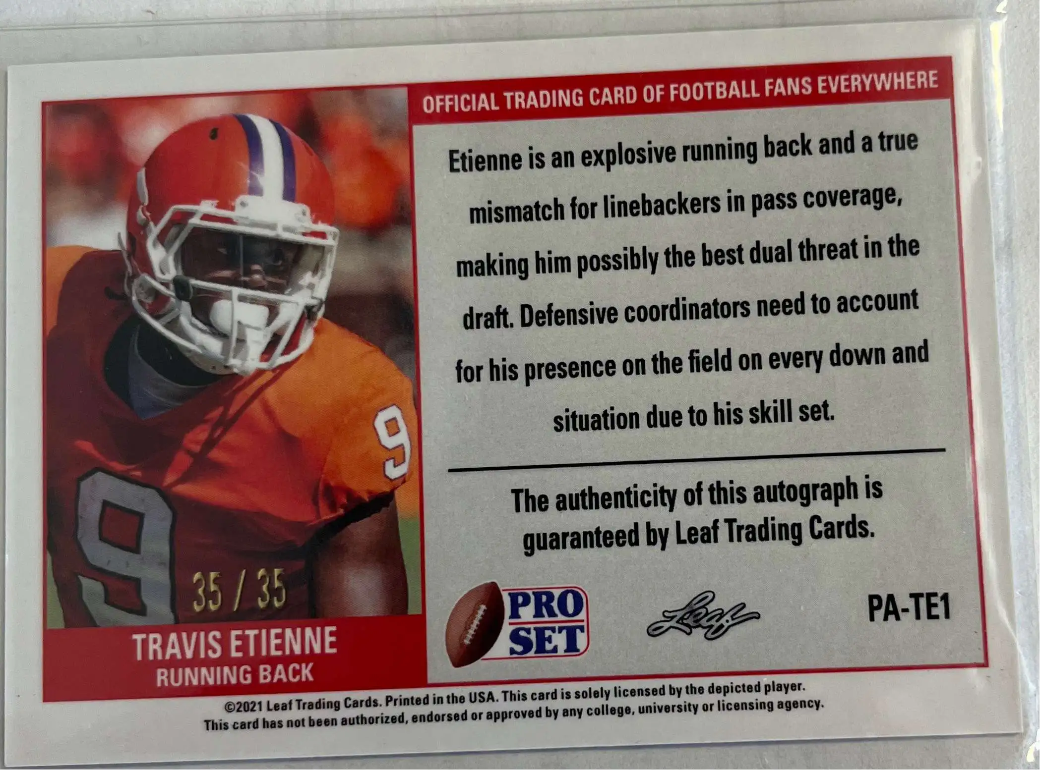 NFL Leaf 2021 Leaf Football Travis Etienne 3535 ebay one of one ...