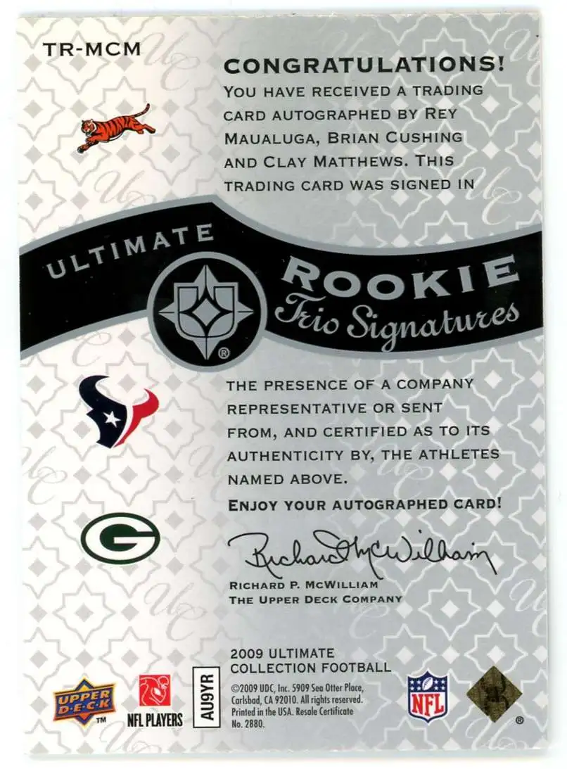 NFL 2009 Ultimate Collection Football Single Card 2735 Trio Signatures ...