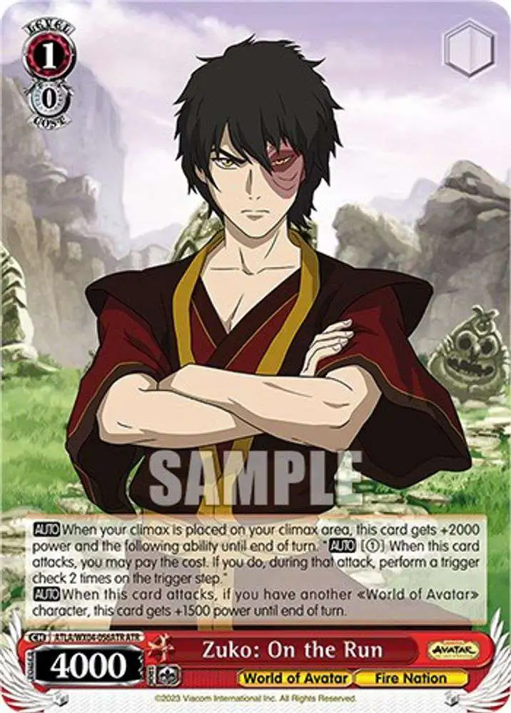 Weiss Schwarz Trading Card Game Avatar The Last Airbender Single Card Avatar Rare Zuko On the ...