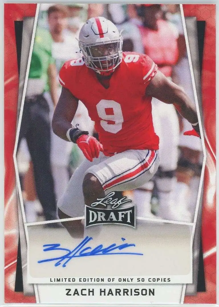 NFL Leaf 2022 Draft Football Single Card Red 50 Zach Harrison BA-ZH1 Rookie Auto - ToyWiz