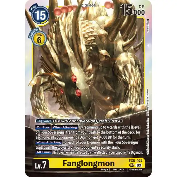 Digimon Animal Colosseum Single Card Secret Rare Fanglongmon EX5-074 Alternate Art - ToyWiz