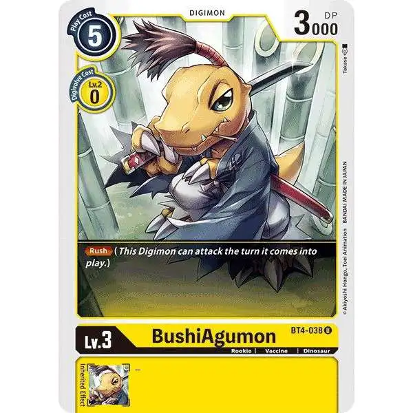 Digimon Trading Card Game Great Legend Single Card Uncommon BushiAgumon BT4-038 Event Pack 2 ...